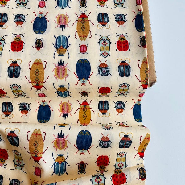 Insect Nature Fabric Sketchy Garden Beetles by Friztin Modern Black ...