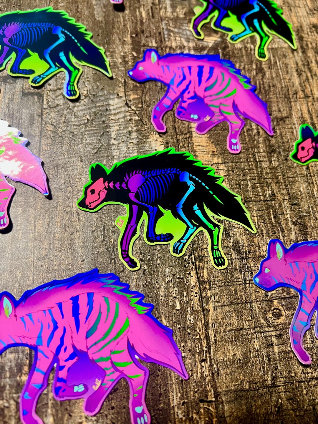 Neon Hyena Holo Sticker | Skeleton Furry Art (3in) - Etsy