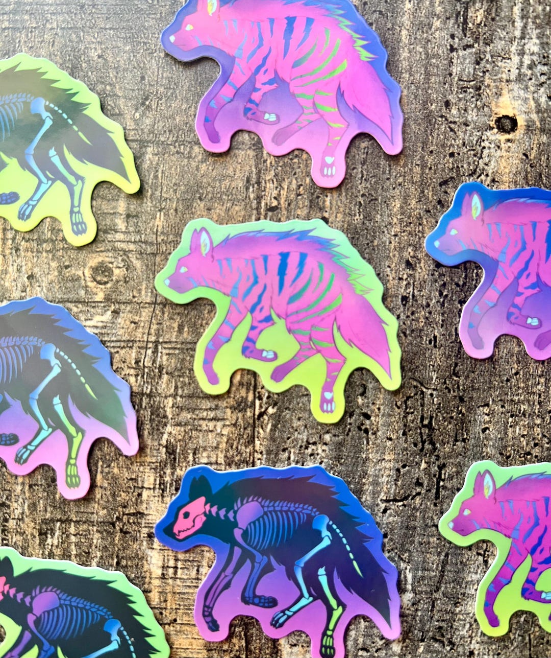 Neon Hyena Stickers Neon Skeleton Furry Sticker Holo 2in Stickers - Etsy