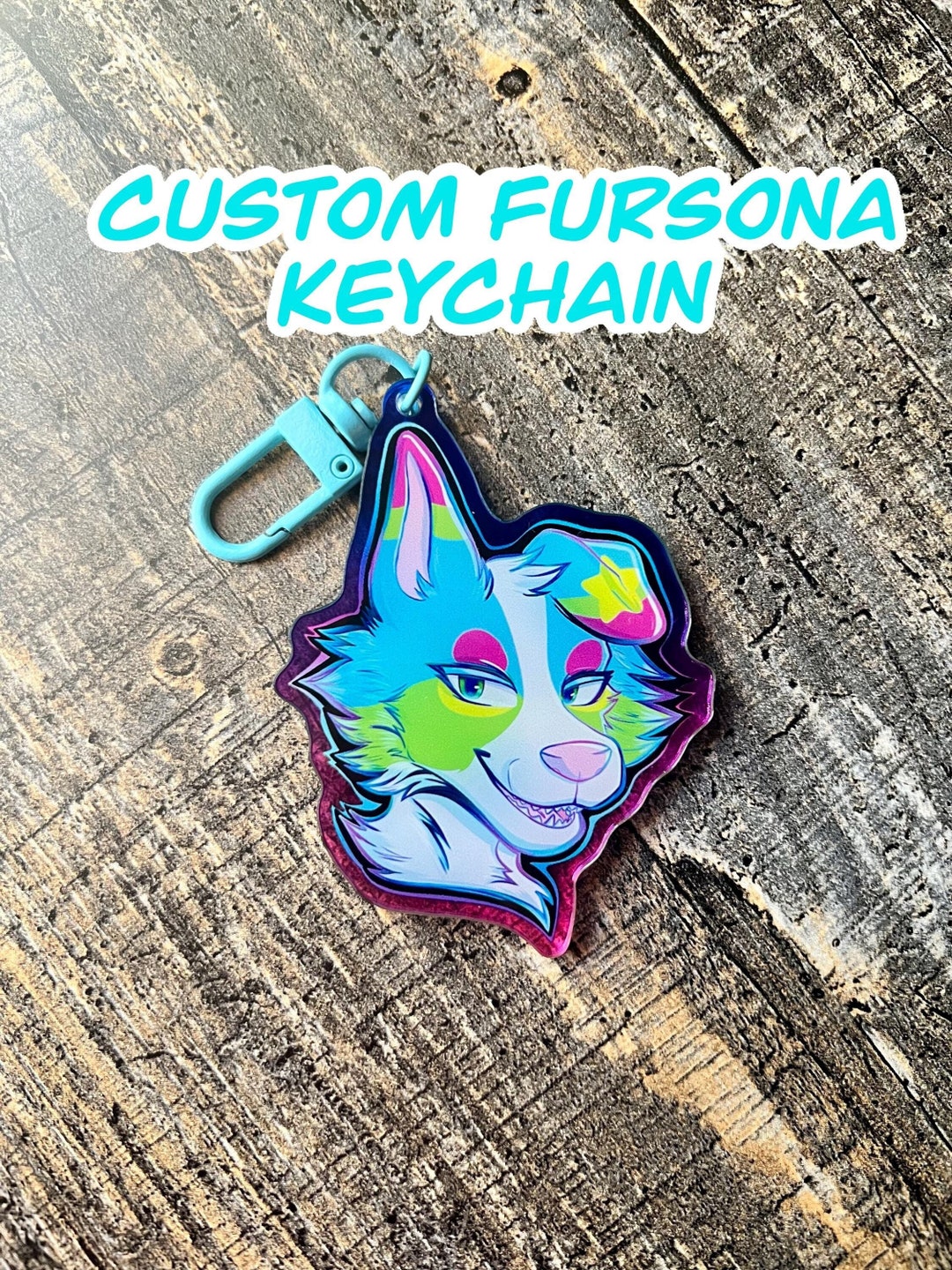 Custom Furry Keychain | Neon Custom Fursona Keychain | Double Sided ...