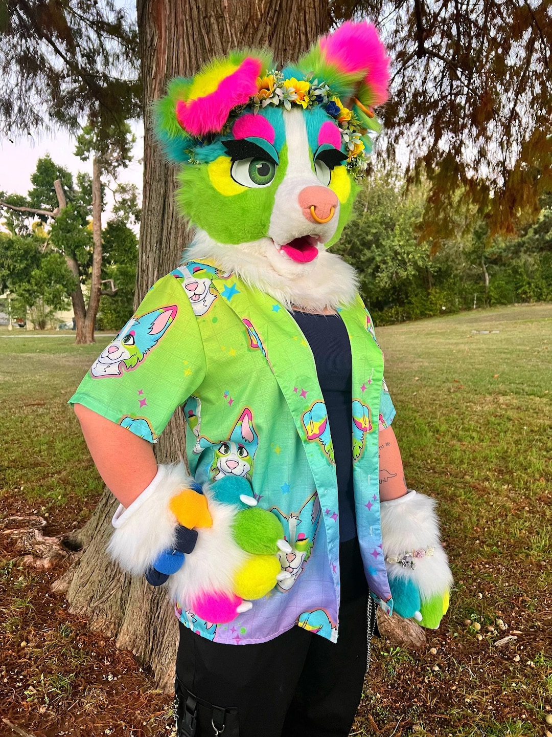 Custom Fursona Button up Shirt | Customizable Furry Hawaiian Shirt ...