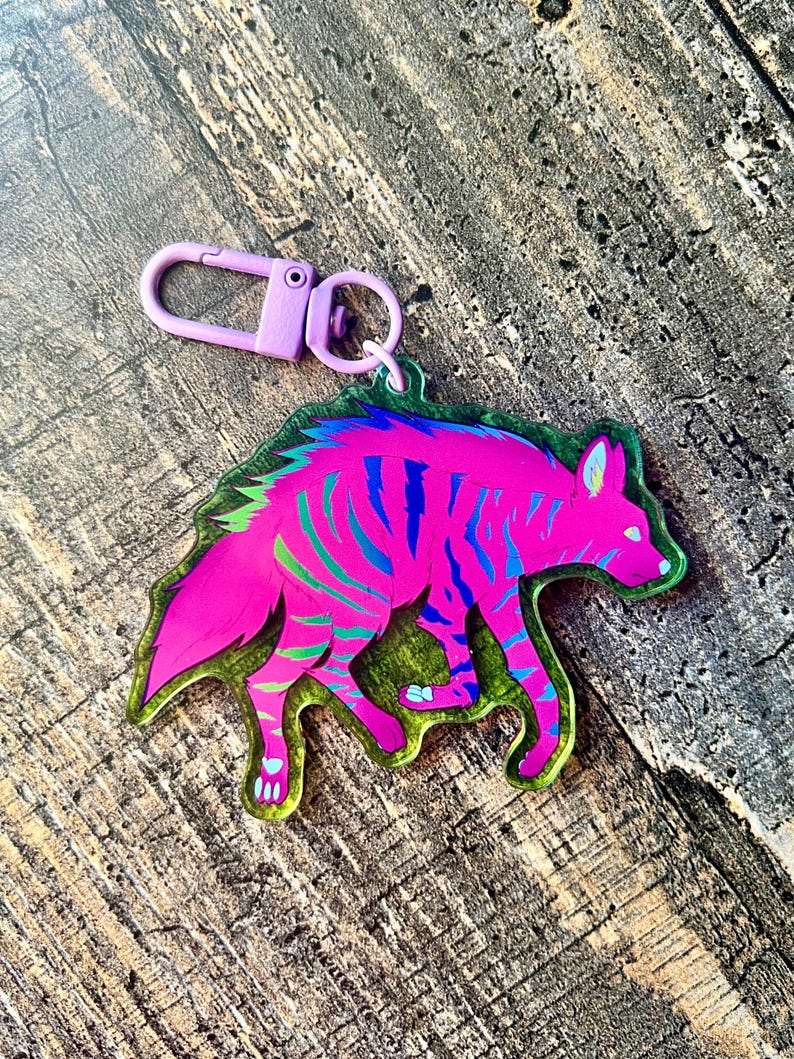 Neon Hyena Acrylic Keychain | Double Sided Furry Charm | Bag Charm - Etsy