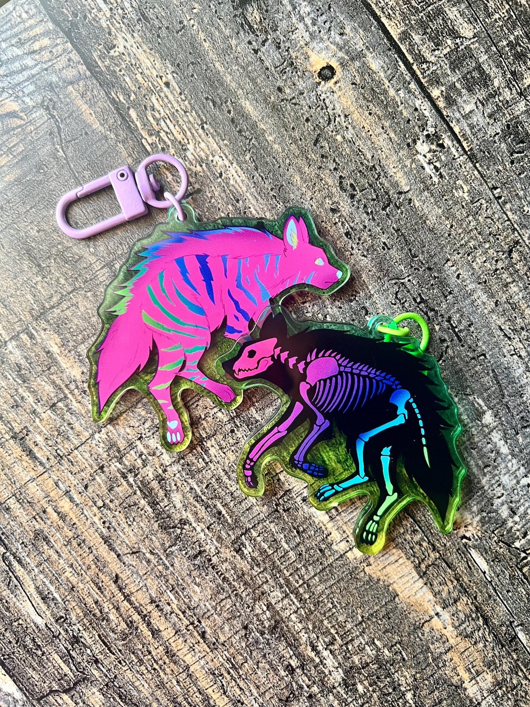 Neon Hyena Acrylic Keychain | Double Sided Furry Charm | Bag Charm - Etsy