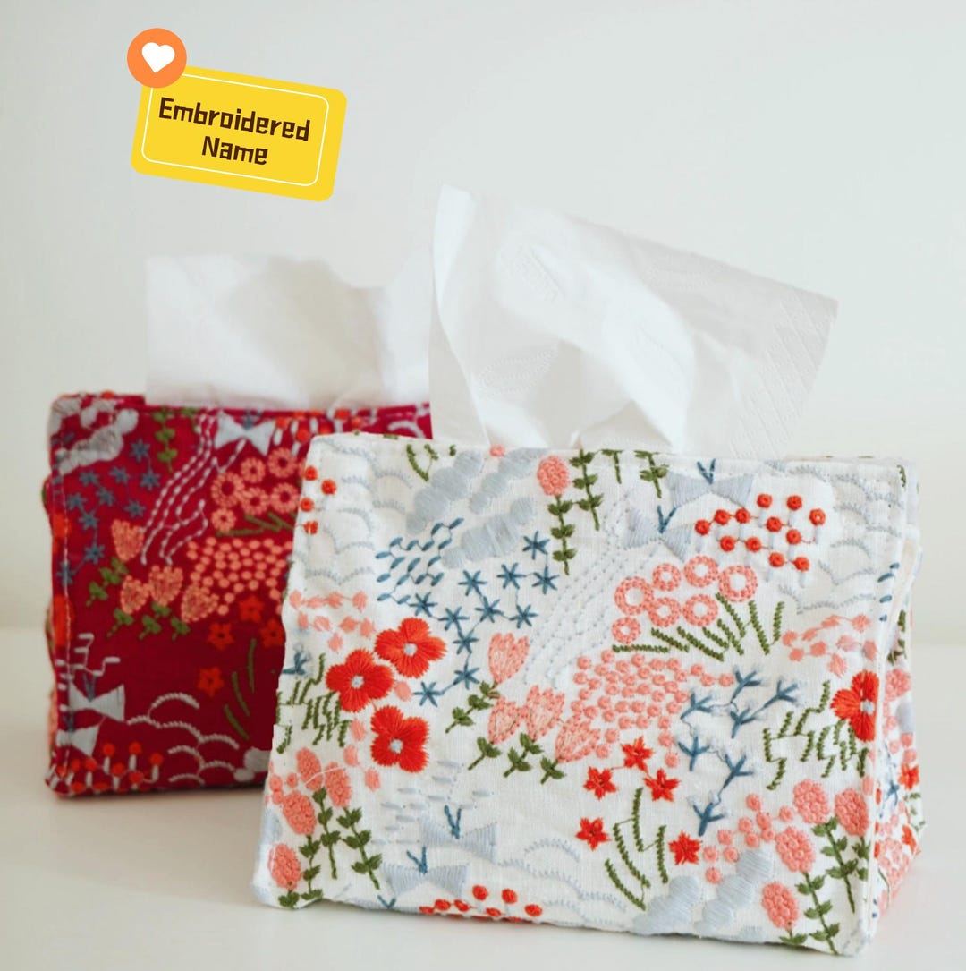 Customizable Name Embroidered Tissue Box Cover,embroidered Floral ...
