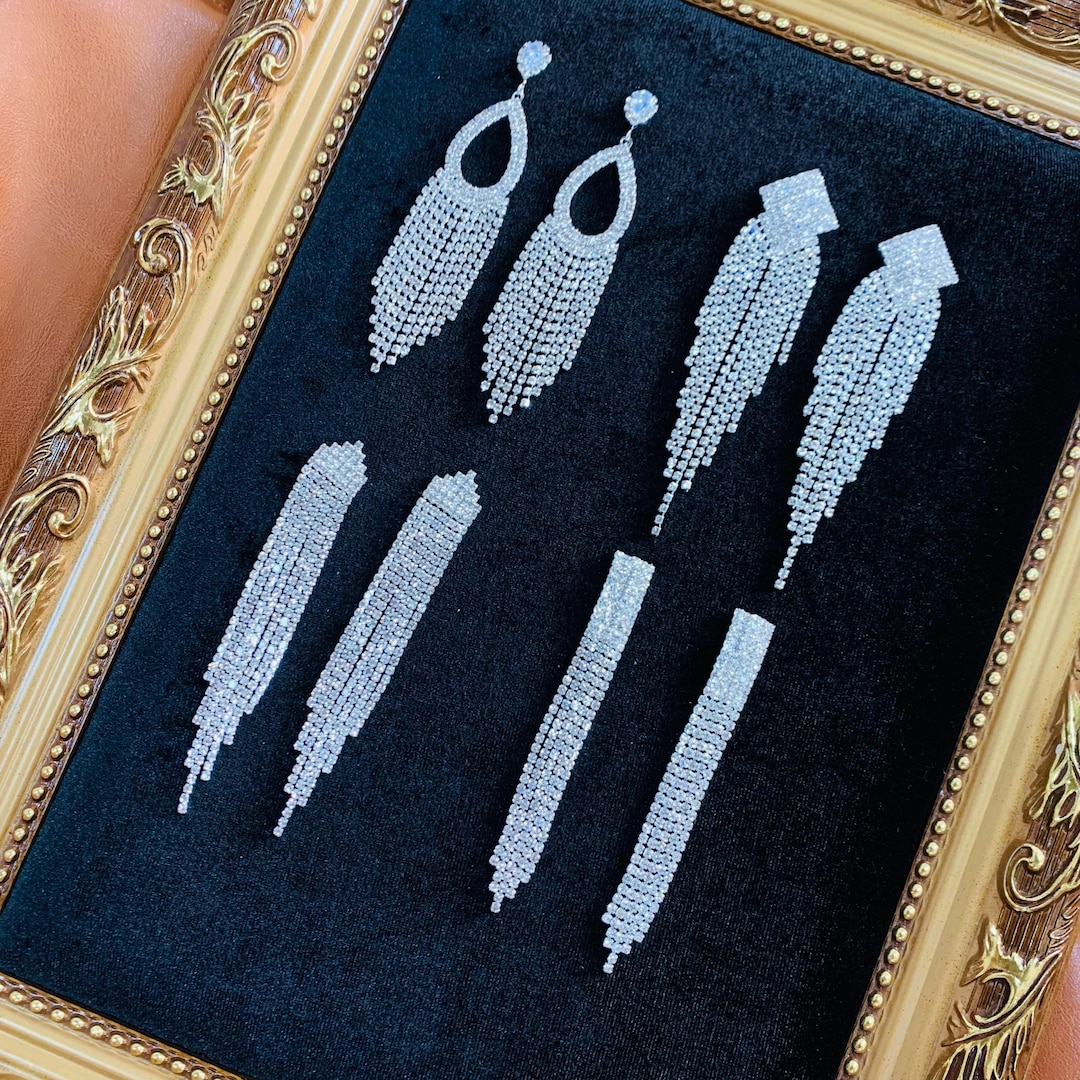 Rhinestone Waterfall Tassel Dangle Earrings | Long Silver Fringe ...