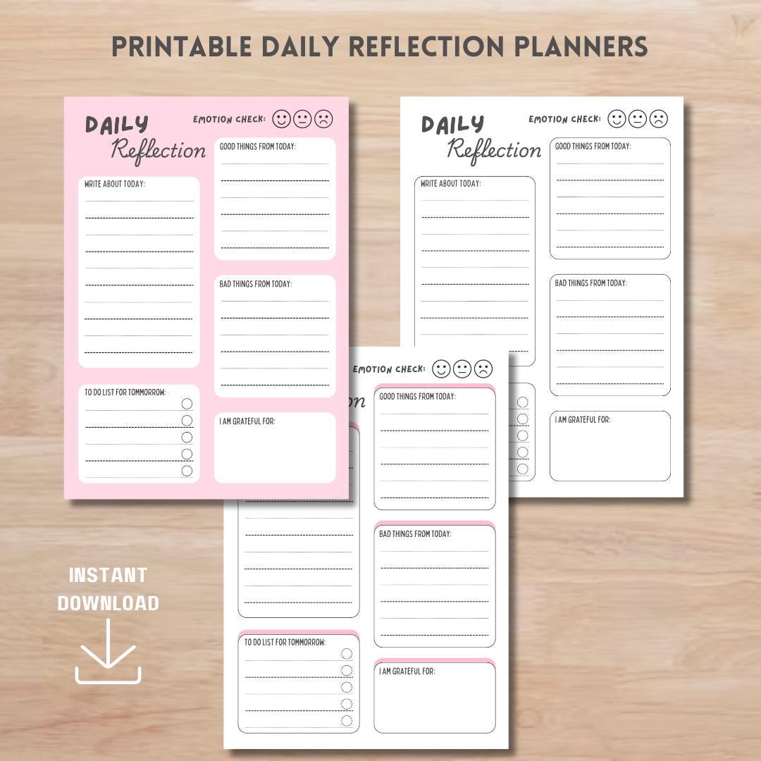 Printable Daily Reflection Planner Print & Fill INSTANT DOWNLOAD - Etsy
