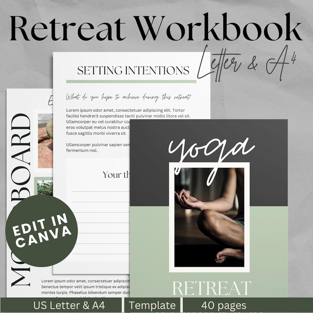 Retreat Workbook Editable Template for Canva 40-page Neutral Green ...