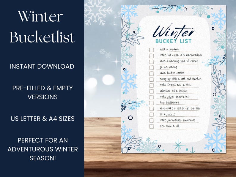 Printable Winter Bucket List | US Letter and A4 Sizes | Fillable ...