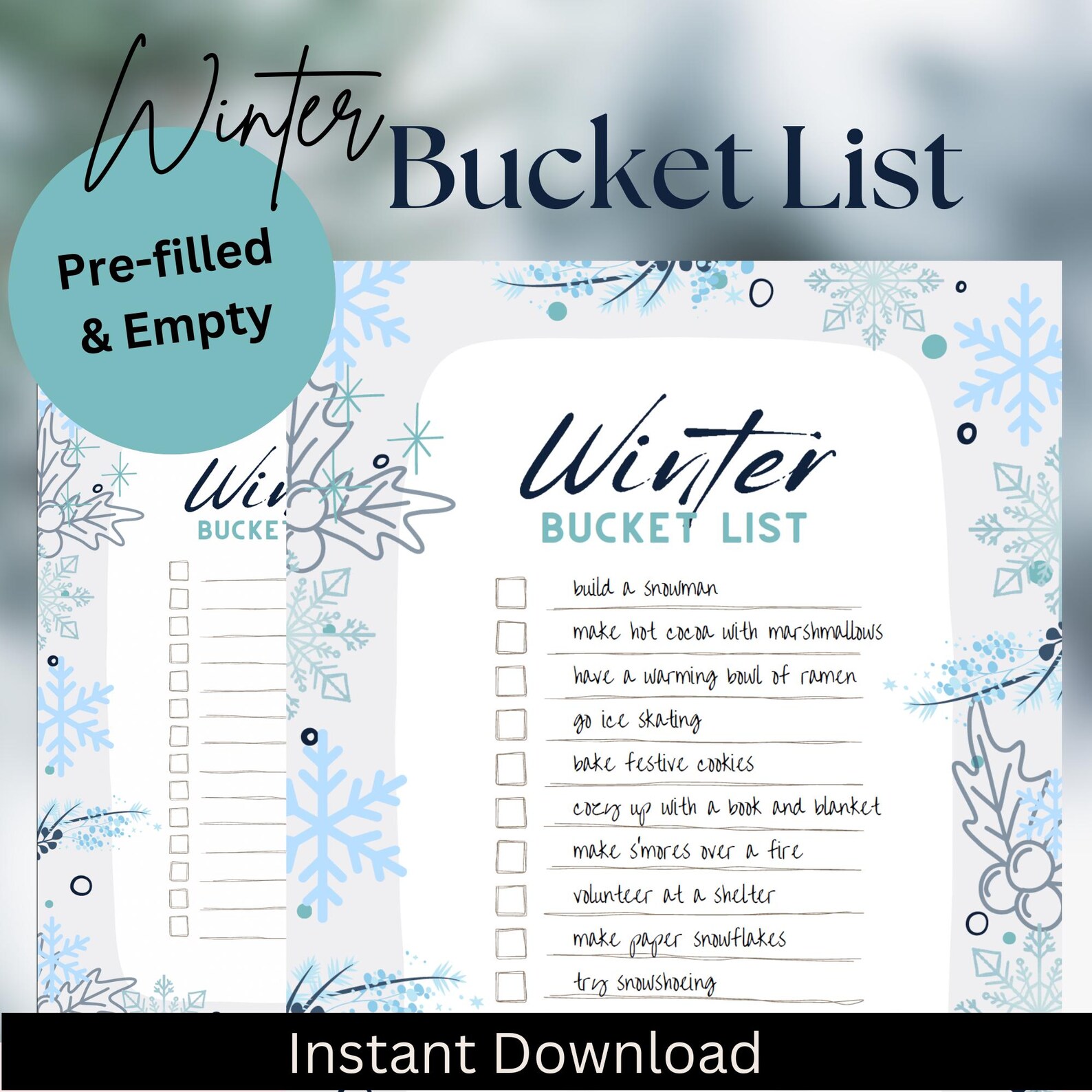 Printable Winter Bucket List | US Letter and A4 Sizes | Fillable ...