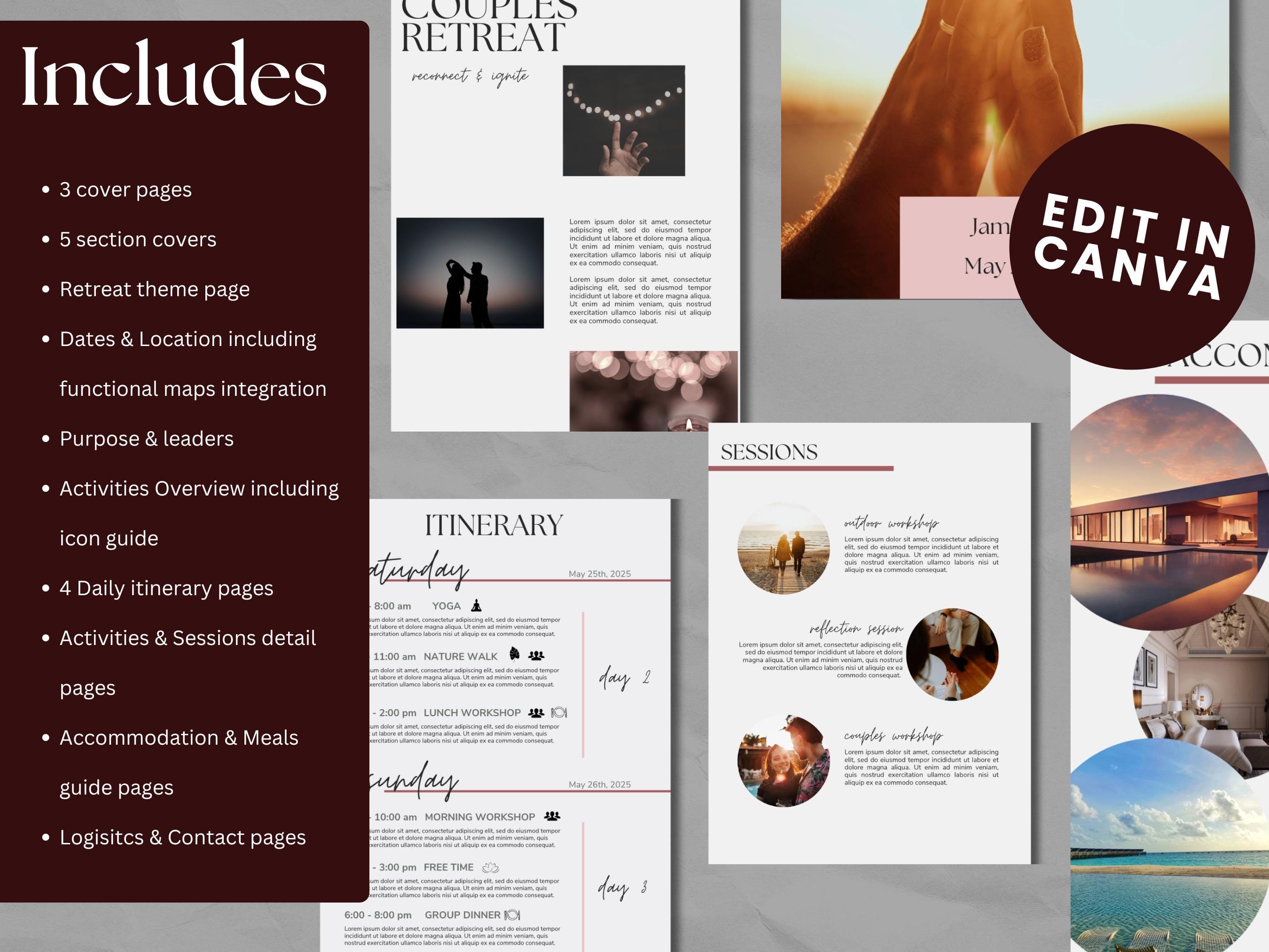 Editable Couples Retreat Itinerary Template for Canva | 22-page ...