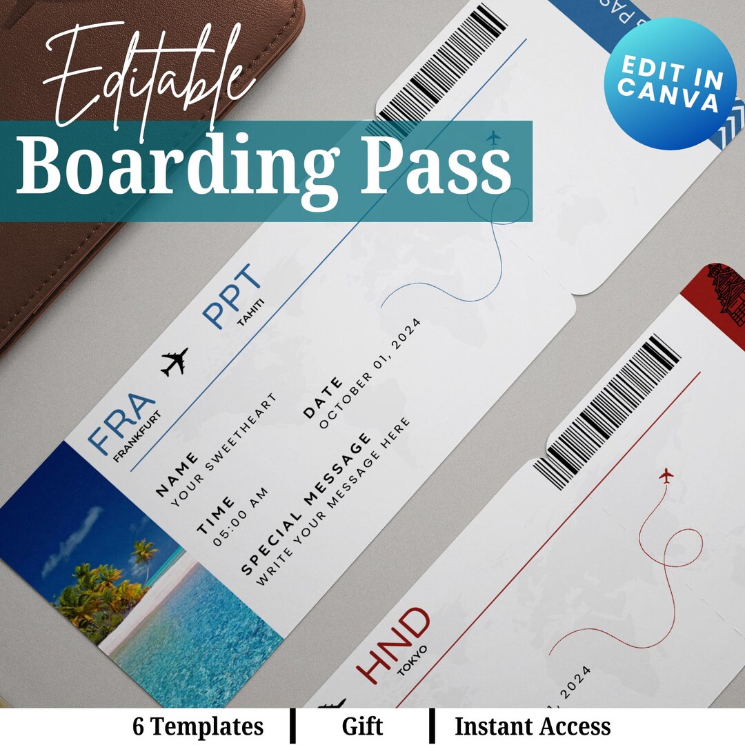 Editable Boarding Pass Canva Template | 6 Customizable Digital ...