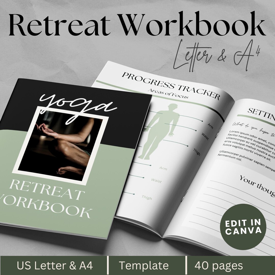 Retreat Workbook Editable Template for Canva | 40-page Neutral Green ...