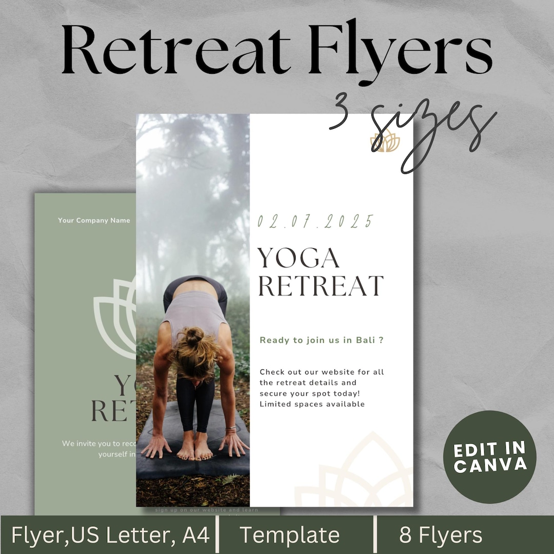 Retreat Promotion Flyer Bundle, 8 Canva Templates, Modern Neutral ...