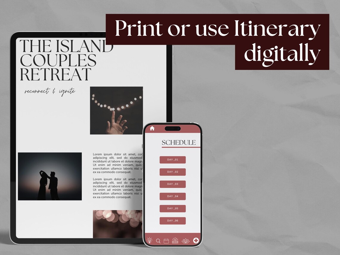 Couples Editable & Mobile Retreat Itinerary Canva Template | 22-page ...