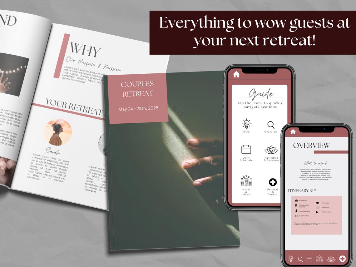 Couples Editable & Mobile Retreat Itinerary Canva Template | 22-page ...