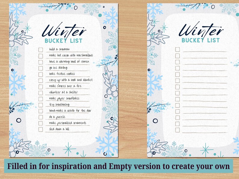 Printable Winter Bucket List | US Letter and A4 Sizes | Fillable ...