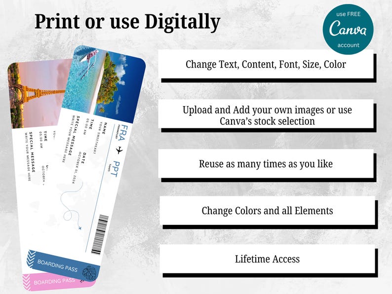 Editable Boarding Pass Canva Template | 6 Customizable Digital ...