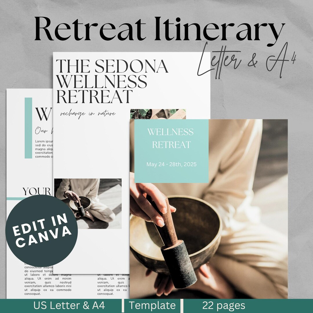 Editable Wellness Retreat Itinerary Template for Canva | 22-page ...