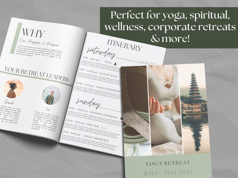Editable Retreat Itinerary Template for Canva | 22-page Neutral Green ...