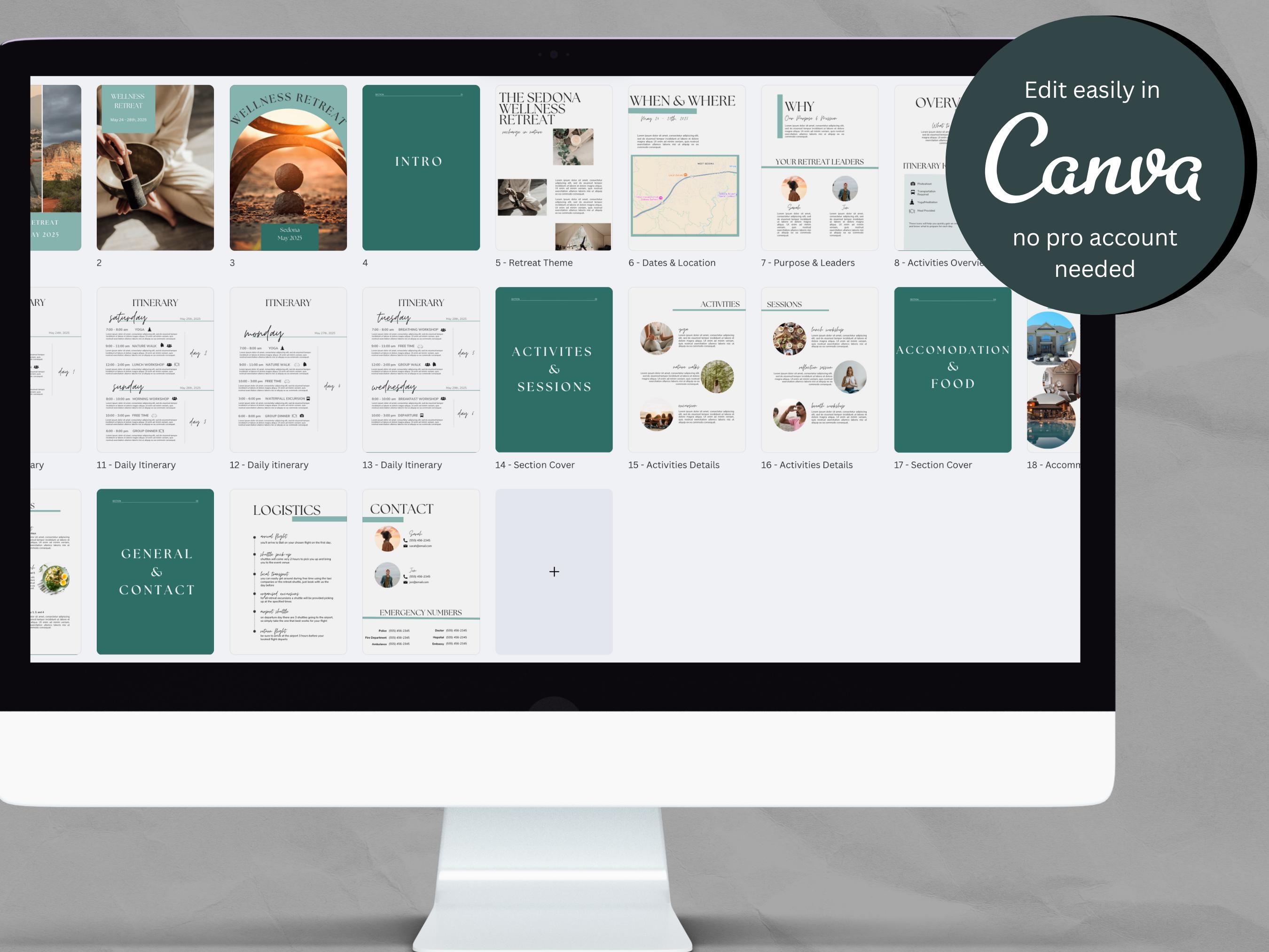 Editable Wellness Retreat Itinerary Template for Canva | 22-page ...
