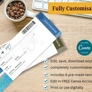 Editable Boarding Pass Canva Template | 6 Customizable Digital ...