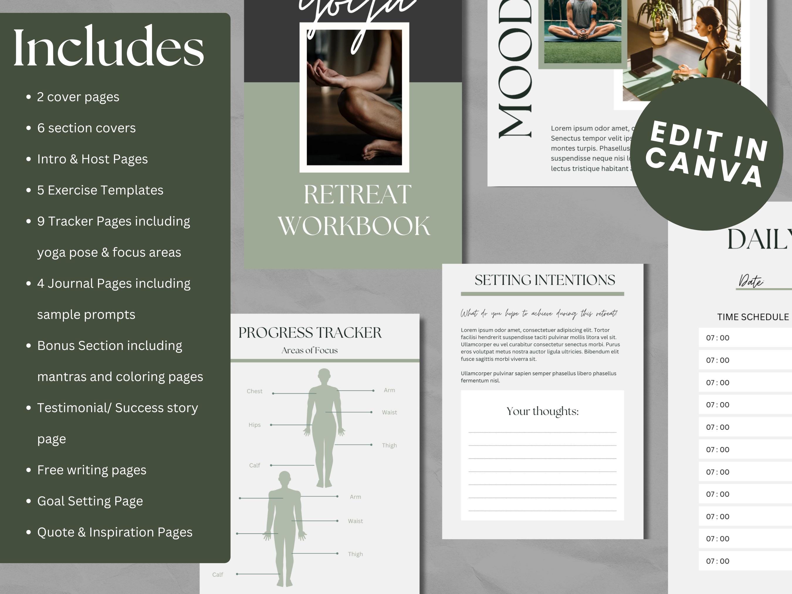 Retreat Workbook Editable Template for Canva | 40-page Neutral Green ...