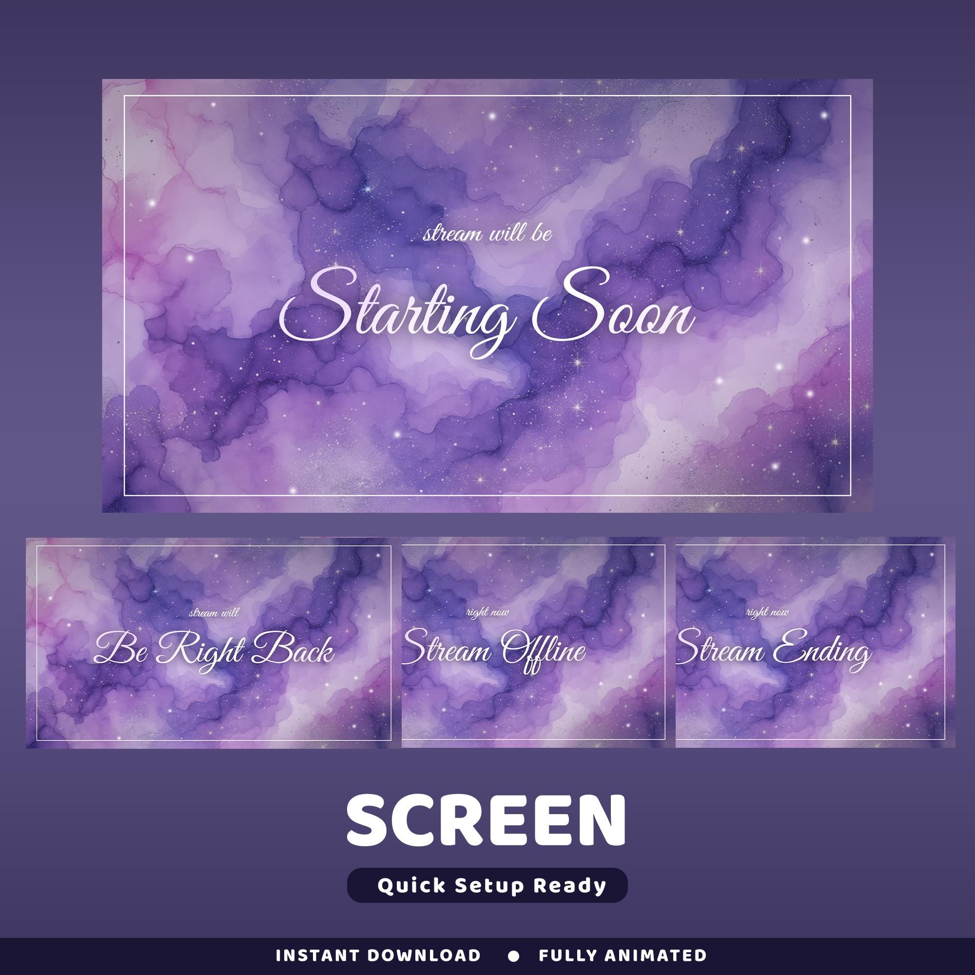 Stardust Veil Animated Screen Overlay Package, Purple Galaxy Overlay ...