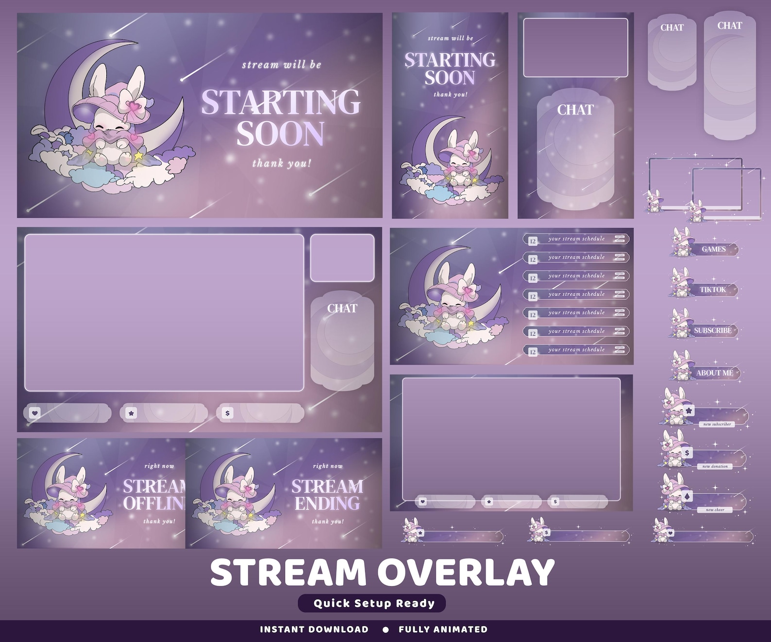 Starlight Bunny Animated Twitch Vertical Overlay Package, Bunny Overlay ...