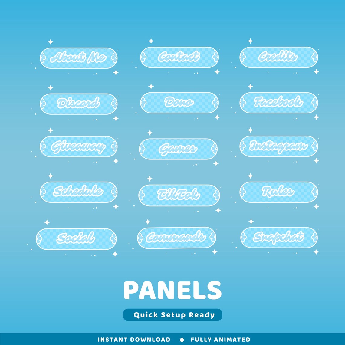 Floral Sky Animated Twitch Overlay Package, Blue Pastel Overlay, Kawaii ...