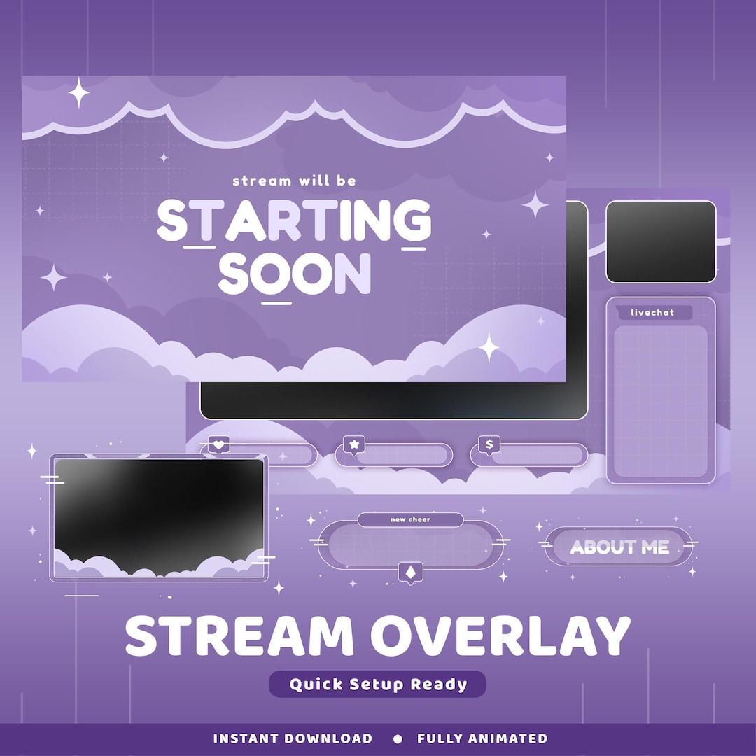 Lavender Dreams Animated Twitch Overlay Package, Pastel Aesthetic Cute ...