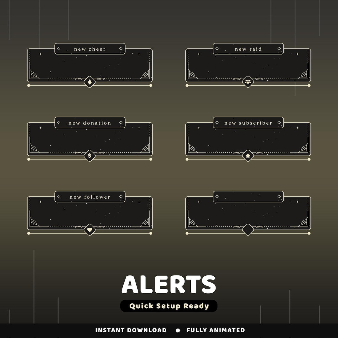 Radiant Cosmos Animated Alert Twitch Overlay Package, Black Gold ...