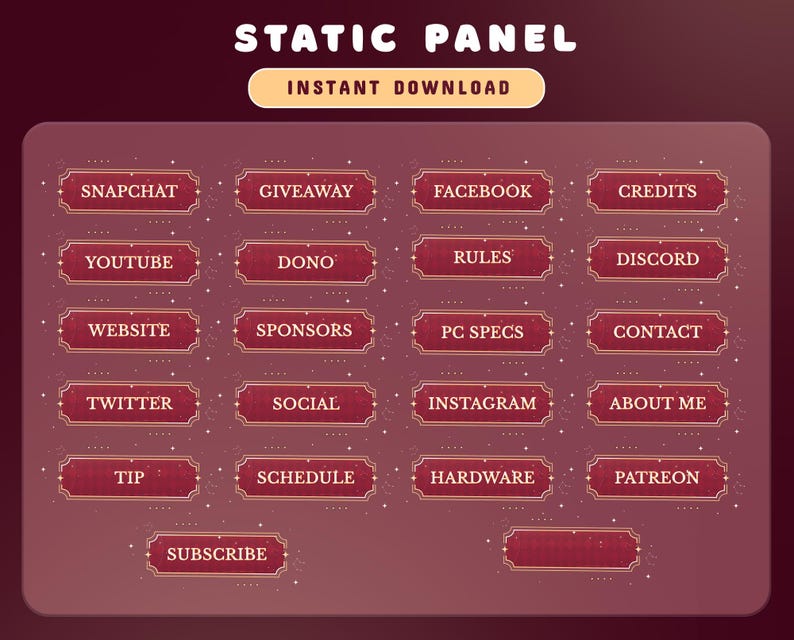 Golden Luxe Static Panel Twitch Overlay Package, Panel Luxury Red, Cute ...