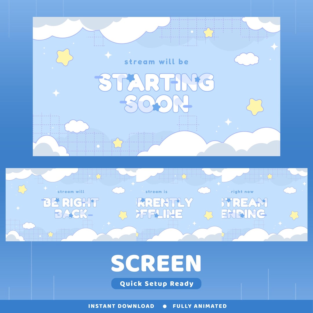 Twinkle Clouds Animated Screen Overlay Package, Animation Scene Blue ...