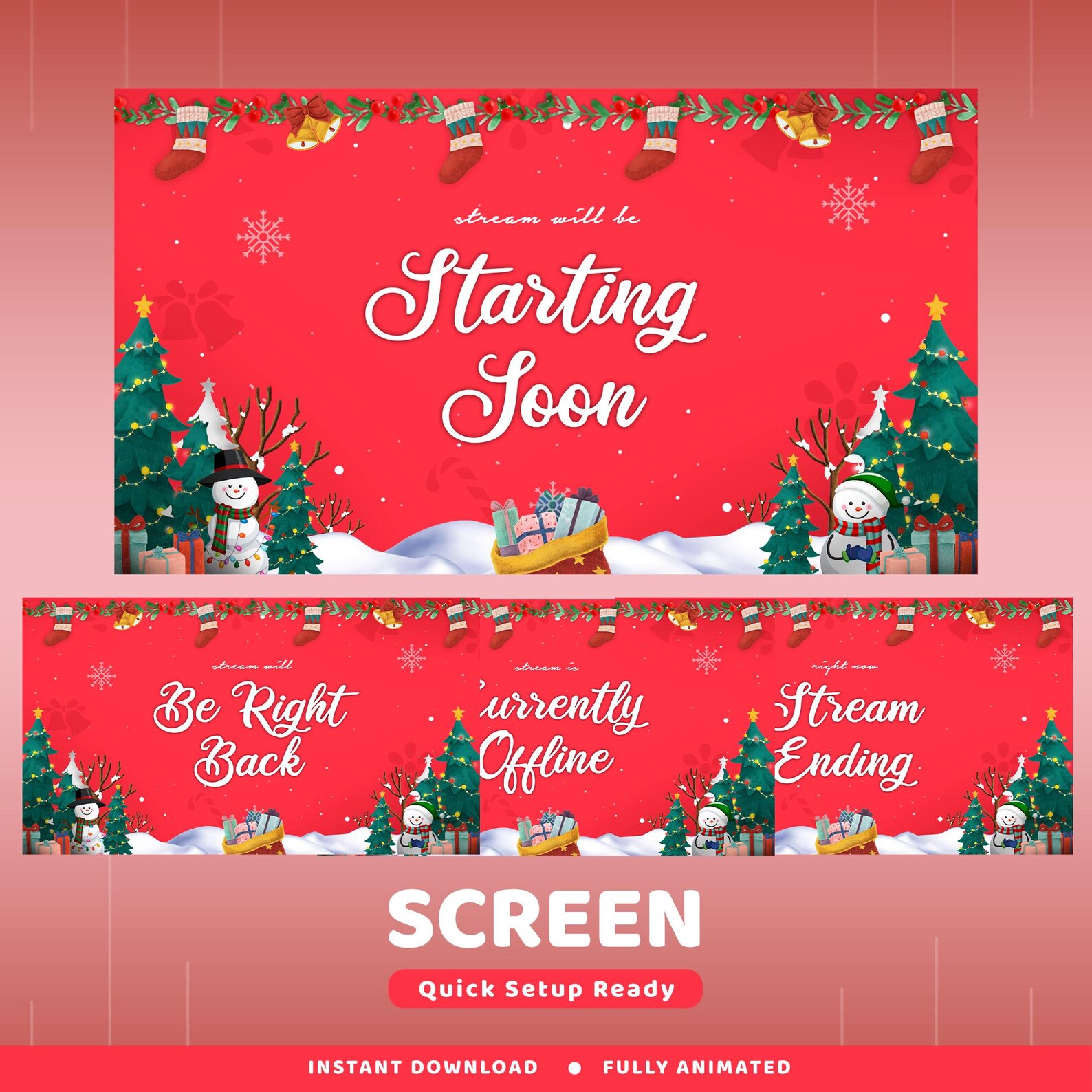 Red Christmas Animated Screen Overlay Package, Animation Scene Winter ...