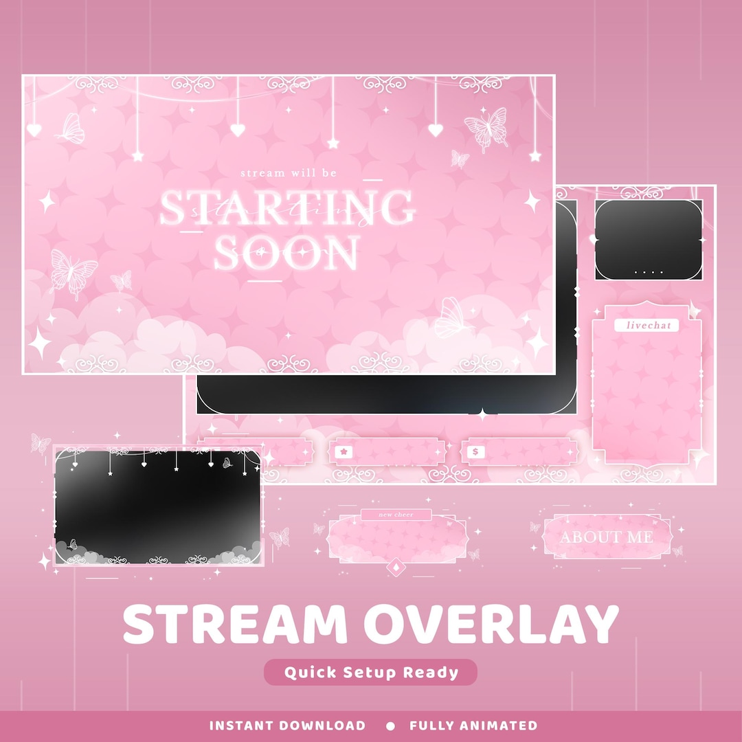 Fairy Twinkle Animated Twitch Overlay Package, Pink Aesthetic Twitch ...