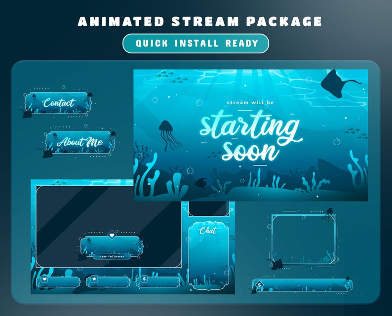 Ocean Animated Twitch Overlay Package, Animation Underwater, Jellyfish ...