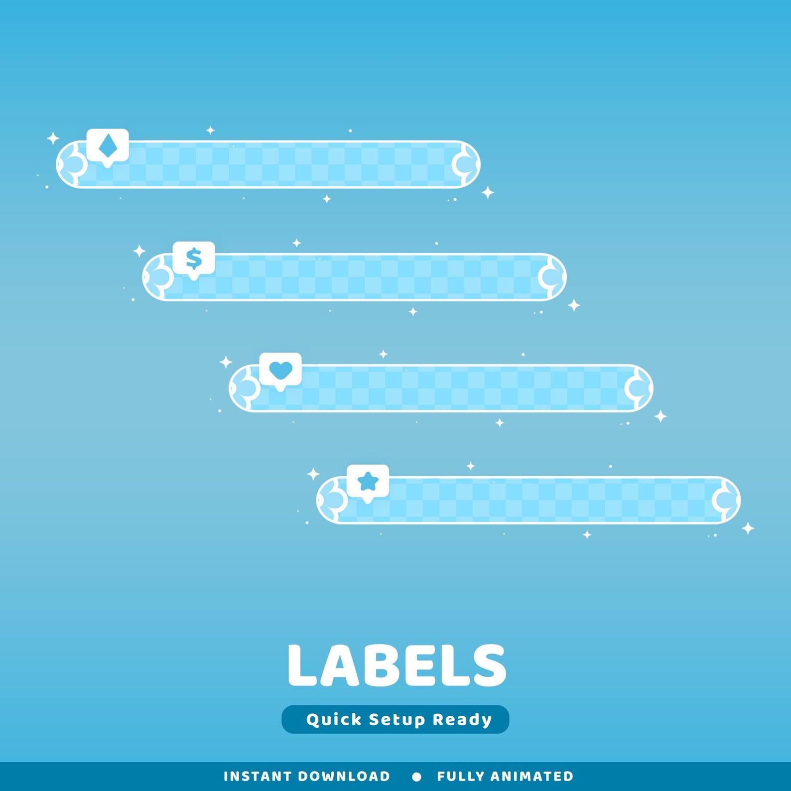 Floral Sky Animated Twitch Overlay Package, Blue Pastel Overlay, Kawaii ...