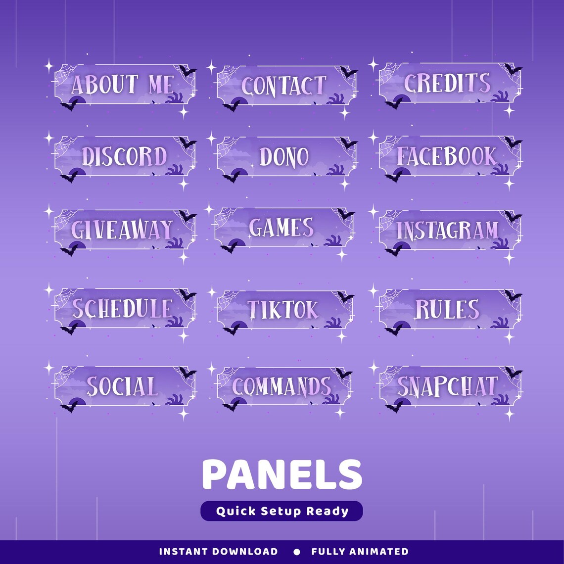 Spooky Purple Static Panel Twitch Overlay Package, Panel Halloween ...