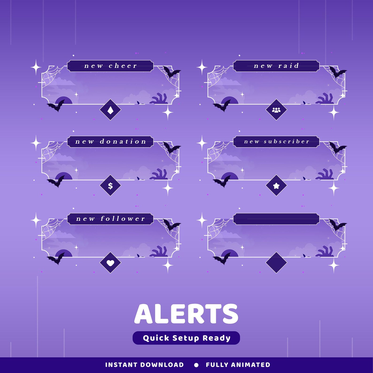 Spooky Purple Animated Twitch Overlay Package, Animation Halloween ...