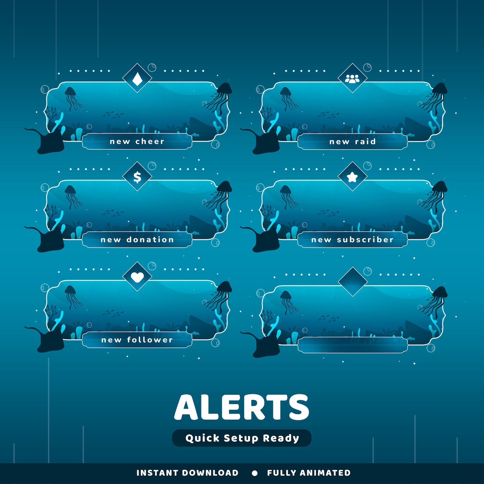 Ocean Animated Twitch Overlay Package, Animation Underwater, Jellyfish ...