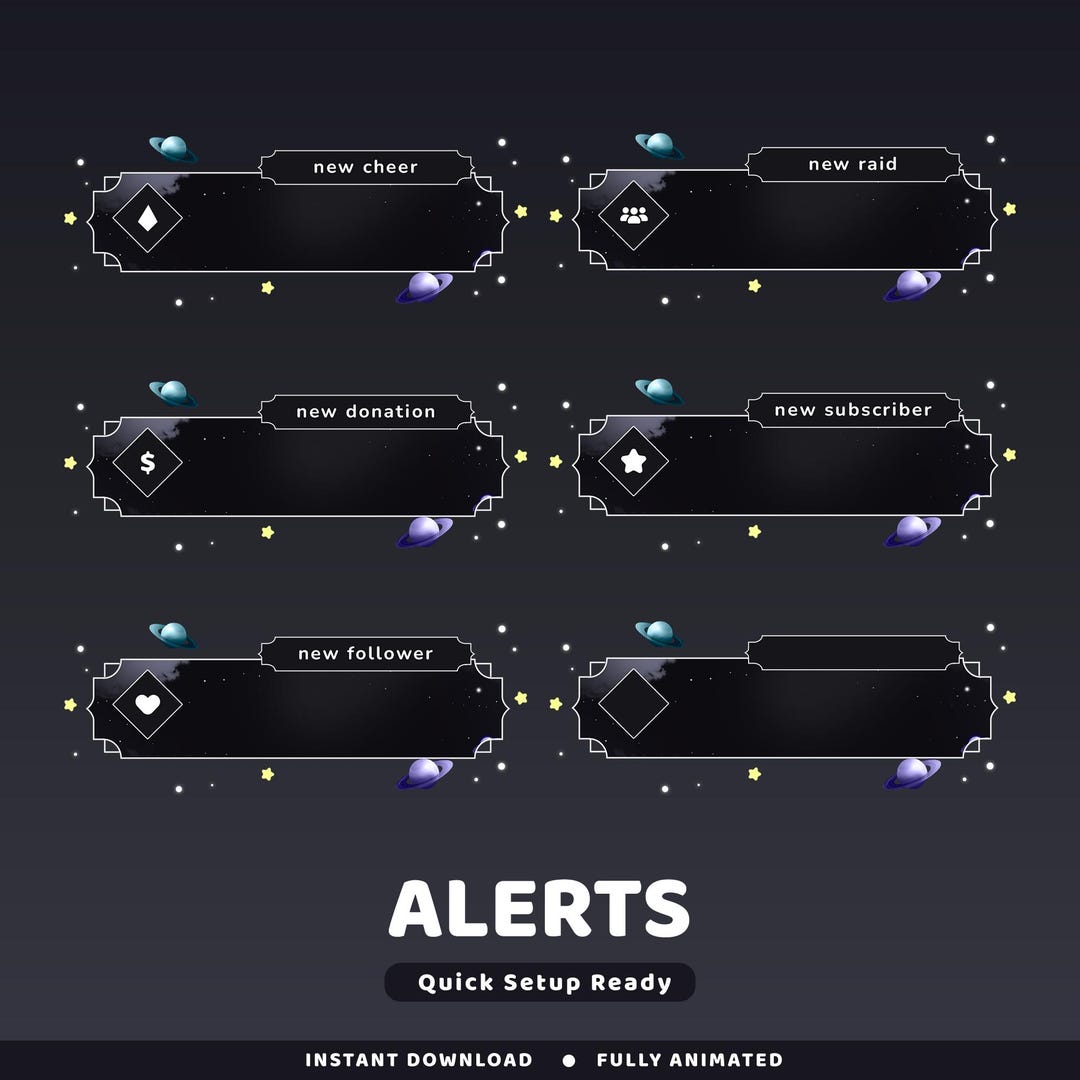 Moonlit Rings Animated Alert Twitch Overlay Package, Starry Stream ...