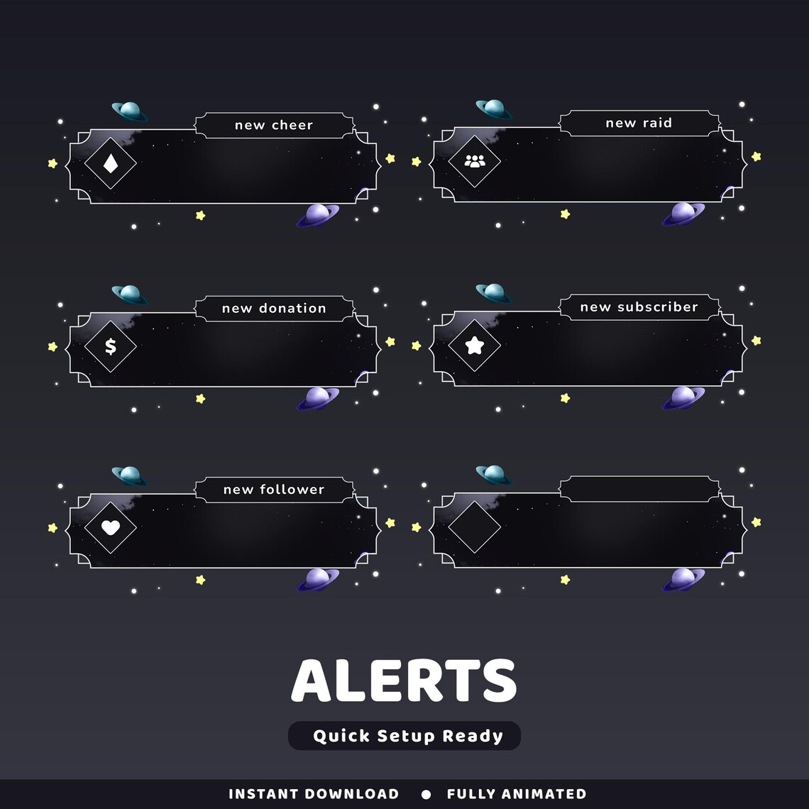 Moonlit Rings Animated Alert Twitch Overlay Package, Starry Stream ...