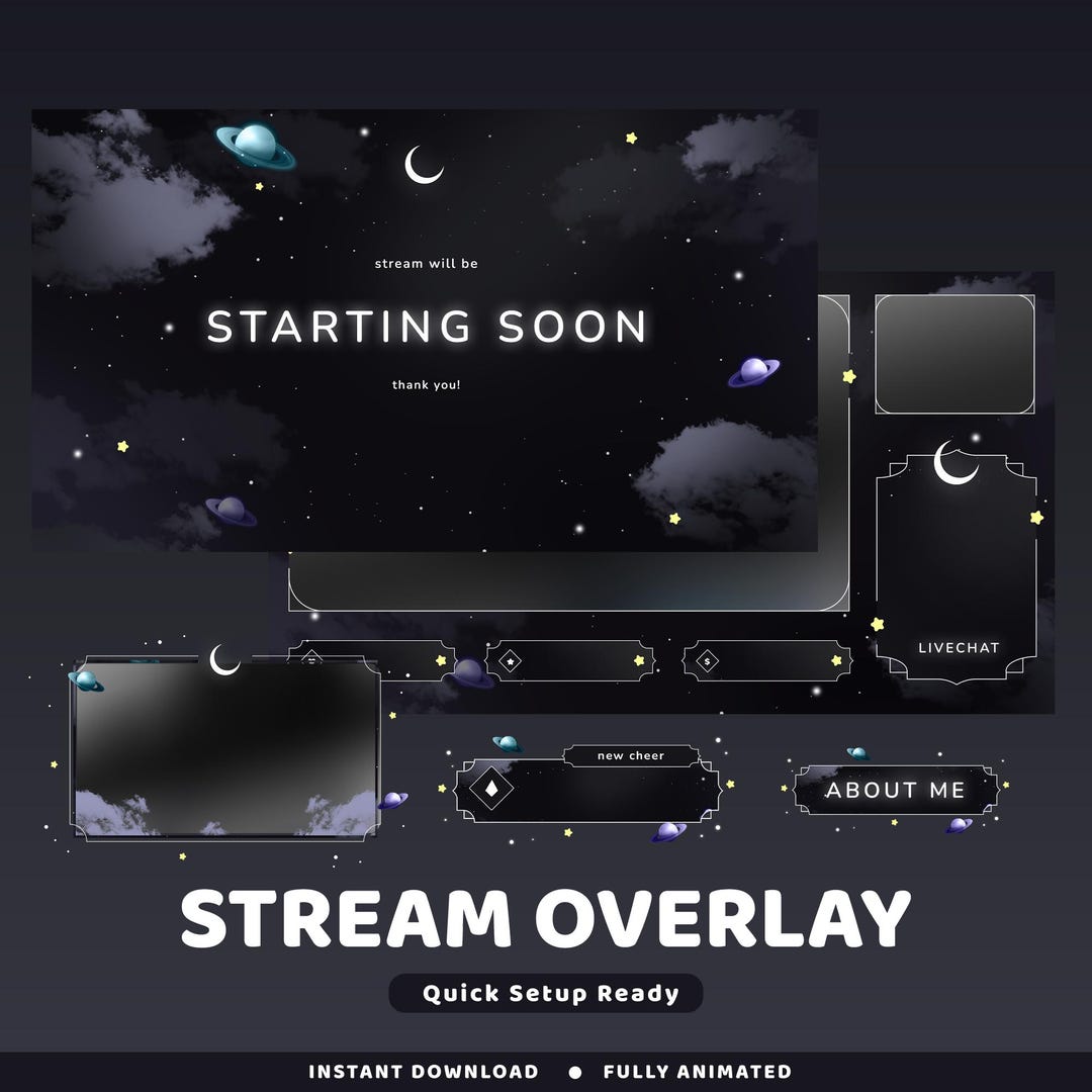 Moonlit Rings Animated Twitch Overlay Package, Night Sky Overlay, Cute ...