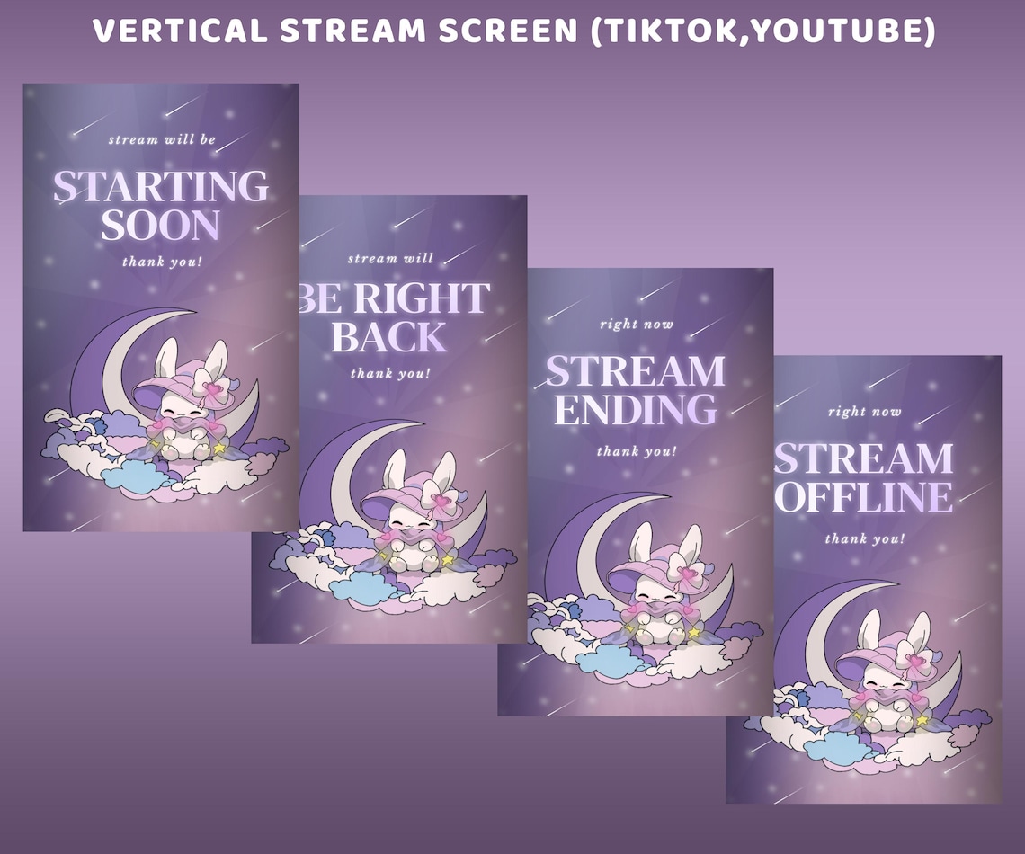 Starlight Bunny Animated Twitch Vertical Overlay Package, Bunny Overlay ...