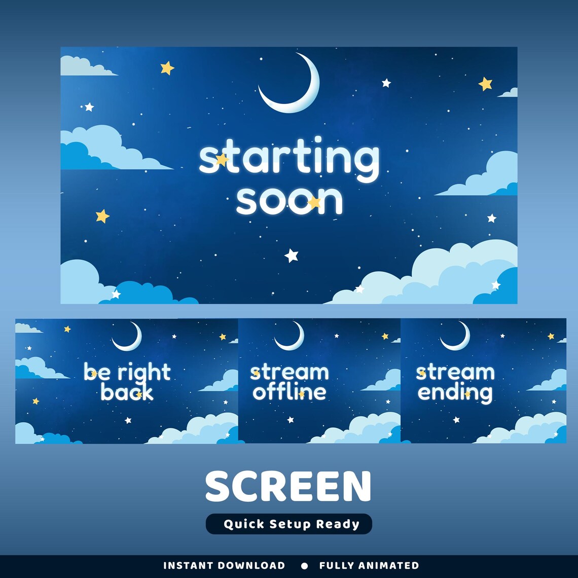 Crescent Night Animated Screen Overlay Package, Night Sky Vtuber, Moon ...