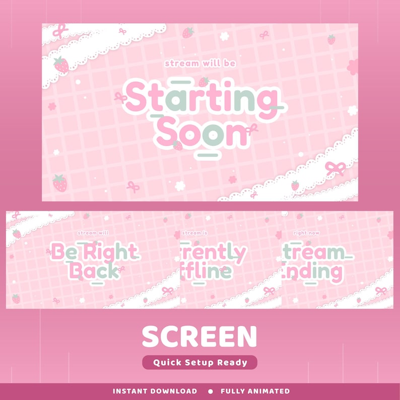 Sweet Lace Animated Screen Overlay Package, Cozy Stream, Chibi ...