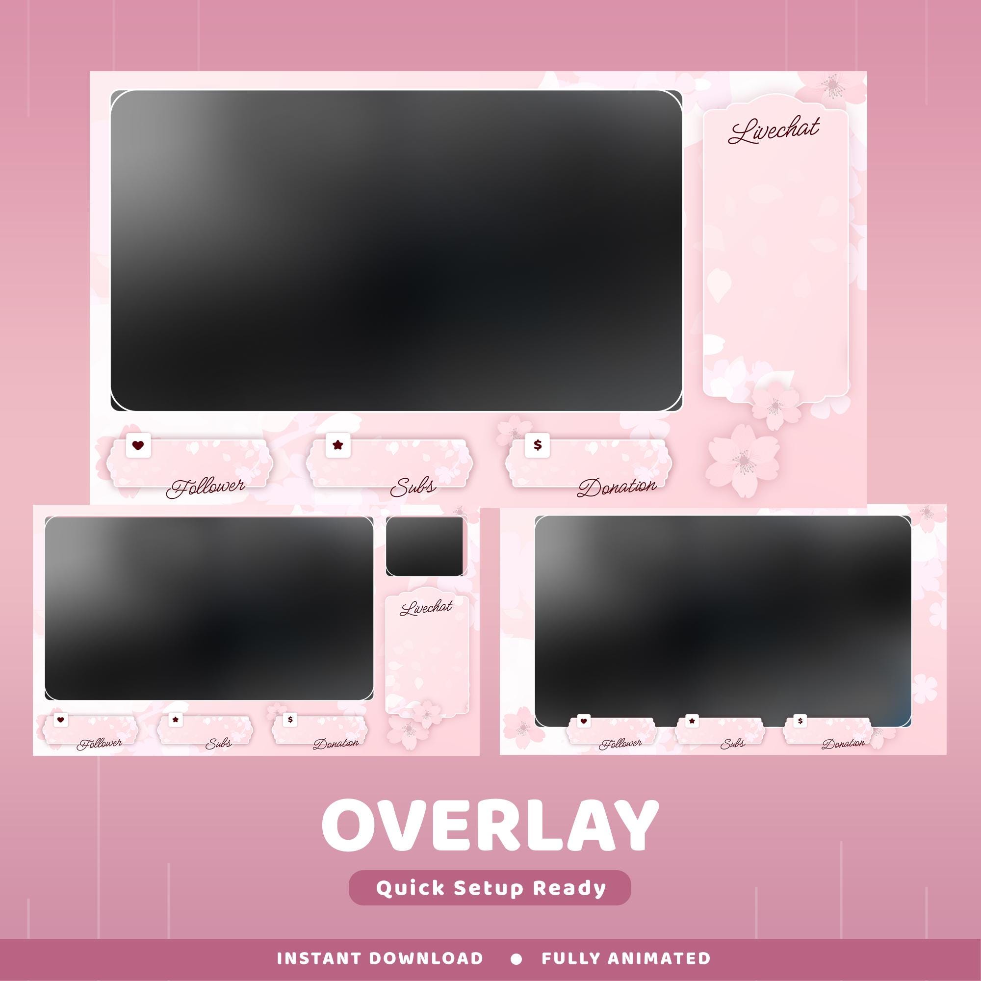 Rosy Drift Animated Twitch Overlay Package, Pink Aesthetic Twitch ...