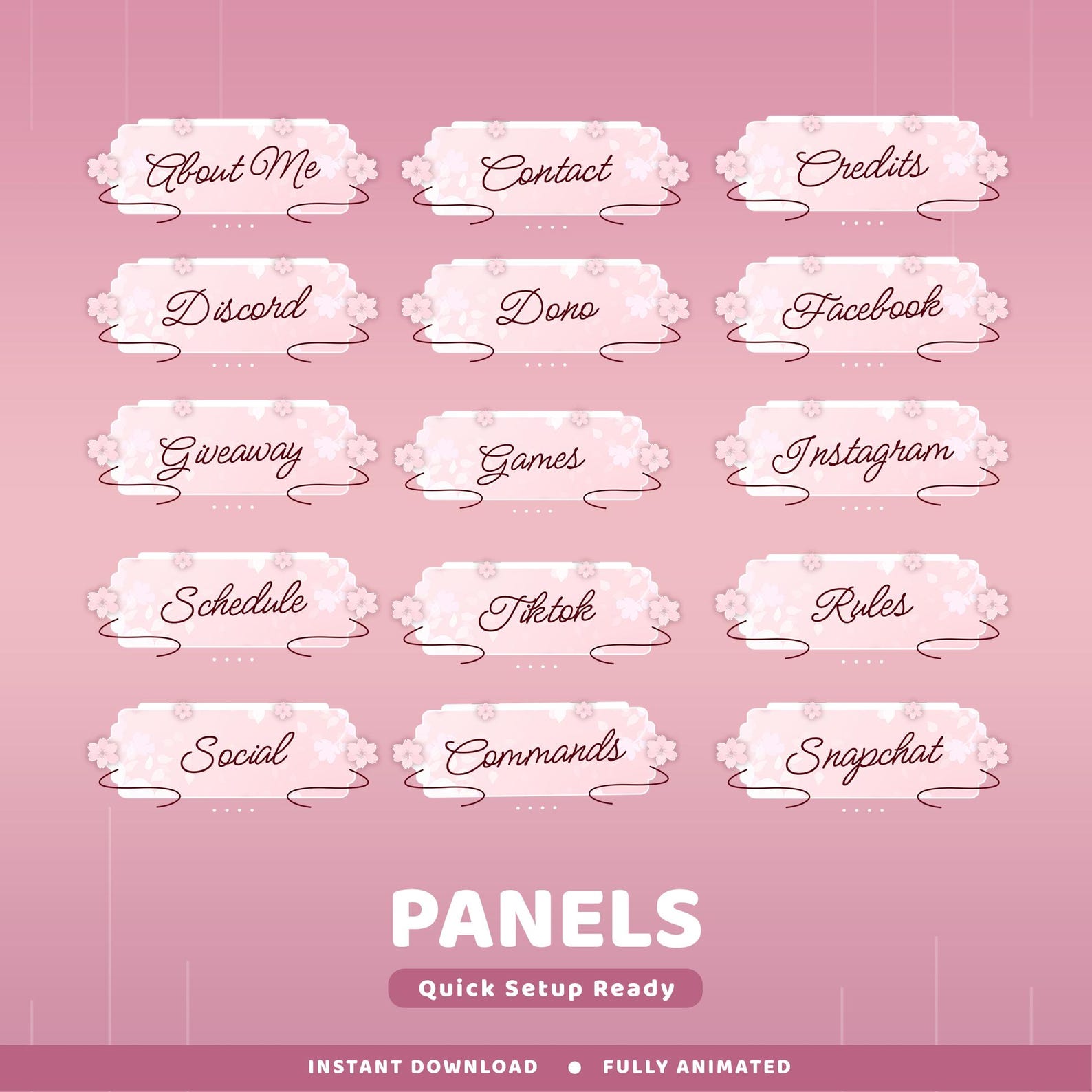 Rosy Drift Animated Twitch Overlay Package, Pink Aesthetic Twitch ...