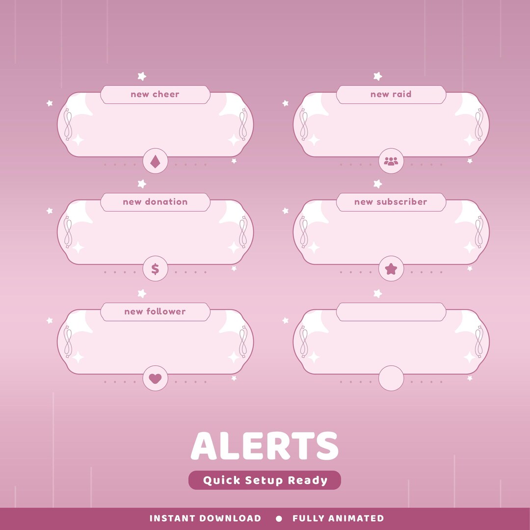 Pink Spark Animated Alert Twitch Overlay Package, Pink Stream Overlay ...