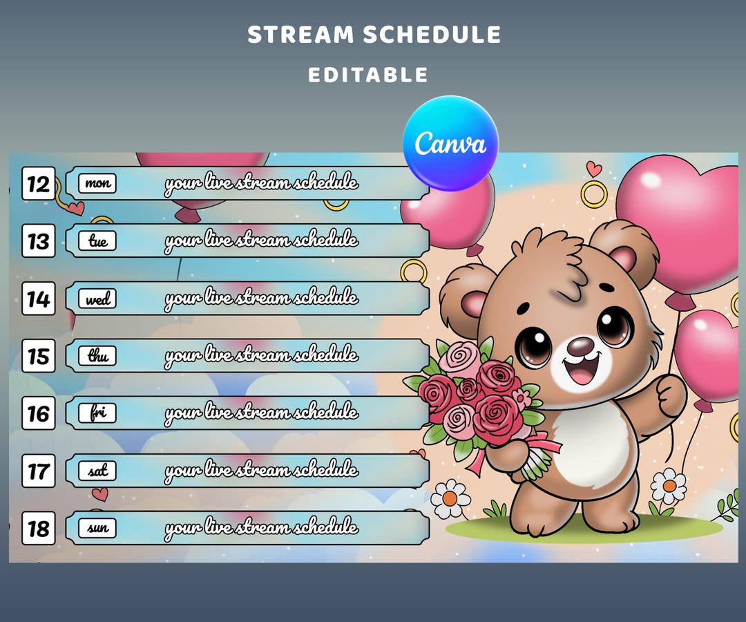 Lovely Bear Stream Schedule Overlay Package, Twitch Schedule Editable ...